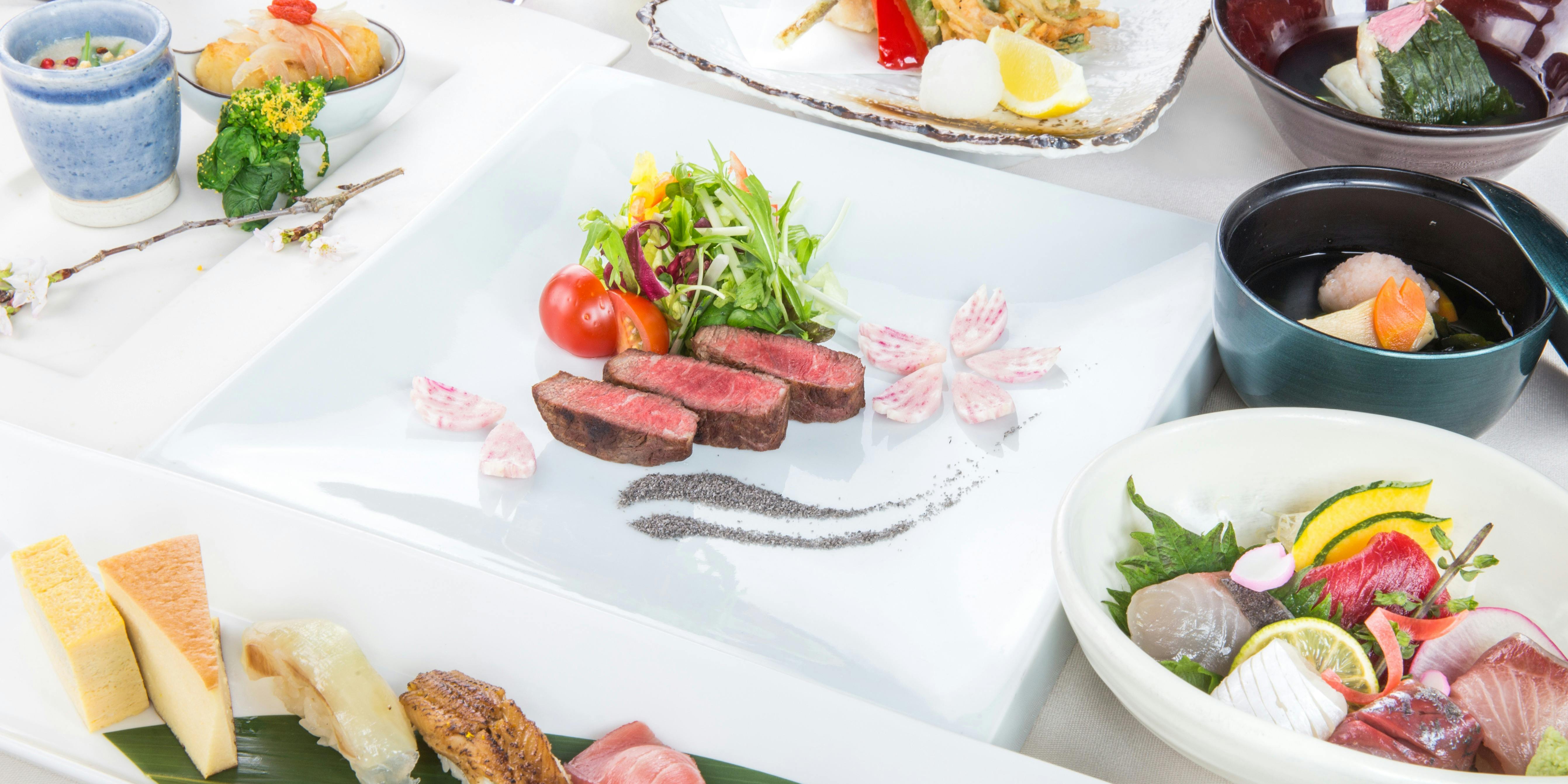 XEX WEST ＜和食＞やすらぎコース～黒毛和牛の炭火焼、お造り、天婦羅、寿司など7品～＋乾杯酒＋苺のホールケーキ ディナー プラン(12075524)・メニュー