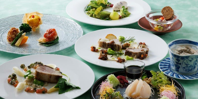 THE DINING シノワ 唐紅花＆鉄板フレンチ 蒔絵／浅草ビューホテル27F 【中華＆フレンチ】メインが選べるシェフコラボコース全7品＋カフェ ディナー プラン(12235930)・メニュー