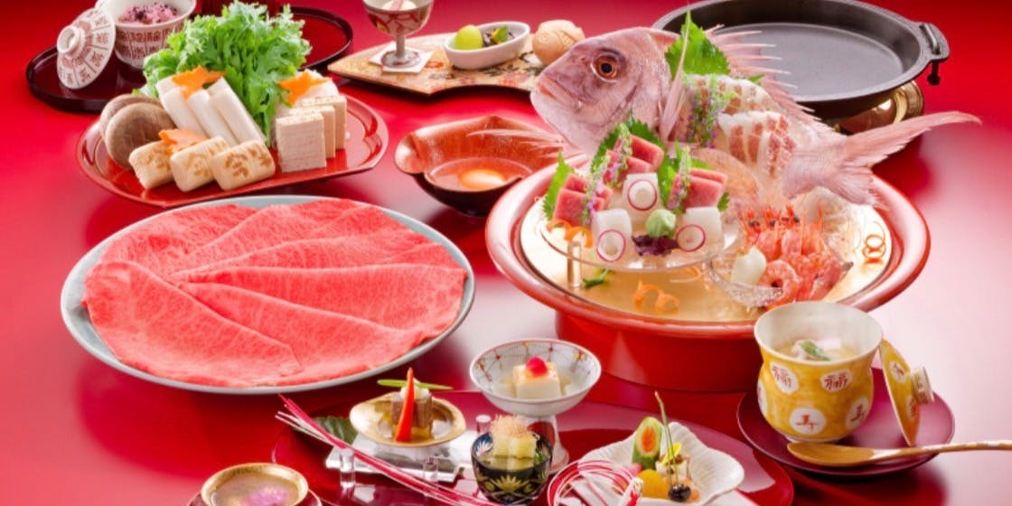 人形町今半 名古屋ミッドランドスクエア店／ミッドランドスクエア41F むすび 【結】昼のお祝いすき焼コース ランチ プラン(12015511 ...